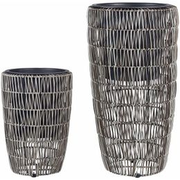 Beliani Blumentopf 2er Set Braun Rattan mit Innentopf Rund Bauchig Geflochten Verschiedene Größen 40 cm und 66 cm Hoch Modern Outdoor & Indoor - Braun