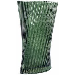 Beliani - Blumenvase Dunkelgrün Glas 26 cm Hohe Form mit Breiter Öffnung Rillen-Struktur Modern Tischdeko Wohnaccessoires Deko Glasvase Wohnzimmer