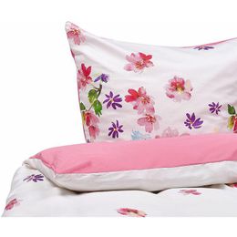 Beliani Bettwäsche Set Weiß / Rosa aus Baumwolle 135 x 200 cm Kopfkissenbezug Deckenbezug Praktisch Schlafzimmereinrichtung Modernes Design - Lila