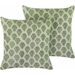 Beliani - Dekokissen 2er Set Grün Samtstoff florales Motiv quadratisch 45 x 45 cm mit Füllung Wohnaccessoires für Sofa Sessel Wohnzimmer Schlafzimmer