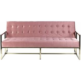 Beliani Sofa Rosa Samtstoff Gestell in Gold 3-Sitzer Schlaffunktion Zeitgenössisch Wohnzimmer - Gold