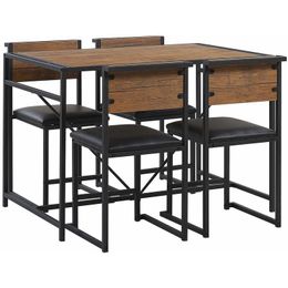 Beliani Essgruppe Esszimmer Set Tisch 4 Stühle Braun/Schwarz Stabiles Gestell Modern Industrieller Stil - Schwarz