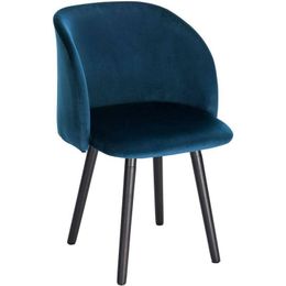 WOLTU Esszimmerstühle 1x Küchenstuhl Wohnzimmerstuhl Polsterstuhl Design Stuhl mit Armlehne, Sitzfläche aus Samt, Gestell aus Massivholz, Blau - blau