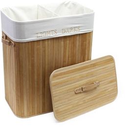 Wiltec Wäschebox aus Bambus, 105L mit Leinensack, natur Aufbewahrungsbox Wäschekorb faltbar