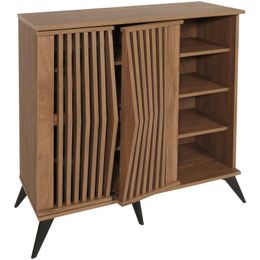 Kommode HHG-615, Schrank Sideboard Anrichte Highboard, 3D-Design Staufächer 95x90x44cm, braun - brown