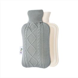 Paco Home - Wärmflasche Bezug Fleece Groß 2L Bettflasche Strickbezug Kinder Erwachsene Weich Grau 2, 2 Liter
