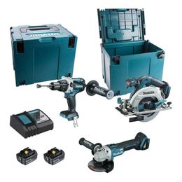 Makita - Set aus 3 Maschinen 18 v Li-Ion 5 Ah Bohrmaschine DHP481 + Schleifmaschine DGA506 + Säge DHS680 - 2 Batterien, Ladegerät, Koffer - DLX3095PTJ