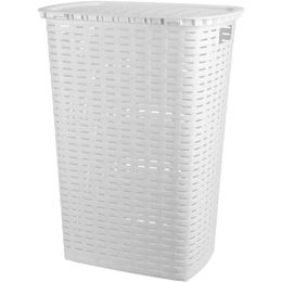 Spetebo - Kunststoff Wäschekorb in Rattan Optik 53 Liter - weiß - Wäschebox mit Deckel und Tragegriffen - Wäschetruhe Wäschesammler Wäschetonne mit