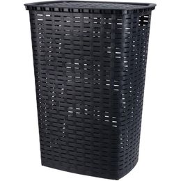 Spetebo Kunststoff Wäschekorb in Rattan Optik 53 Liter - anthrazit - Wäschebox mit Deckel und Tragegriffen - Wäschetruhe Wäschesammler Wäschetonne mit Griff