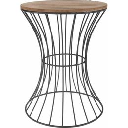 Spetebo Designer Beistelltisch aus Metall mit Holz Tischplatte - dekorativer Tisch mit geschwungenem Metallgestell