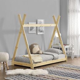 Kinderbett Onejda in Tipi-Design Natur Holz 80x160 cm [en.casa] Kiefer
