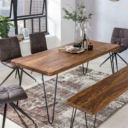 Lomadox Esstisch Massivholz Sheesham Esszimmer-Tisch Holztisch mit Metallbeinen dunkel-braun Natur-Produkt Massivholzmöbel b/h/t ca. 200/76/80cm