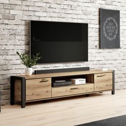 Lomadox Tv Lowboard ACCRA-83 in Taurus Eiche Nb. und schwarzem Gestell, b/h/t: ca. 210/50/41 cm - braun