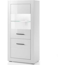 Lomadox Stand-Vitrine Vitrienenschrank BALVE-61 in weiß Hochglanz mit Beleuchtung BxHxT: 65x142x35cm - weiß