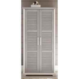 Lomadox - Kleiderschrank, 2 Türen, Kiefer massiv weiß mit grau AVON-78 - weiß