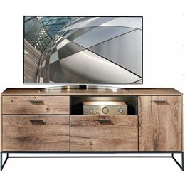 Lomadox TV-Sideboard im Industrial Design in Haveleiche Cognac mit graphit MINNEAPOLIS-55 inkl. LED-Beleuchtung b/h/t ca: 175/75/48 cm - braun