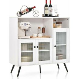 Küchenschrank mit Glastüren, Sideboard mit verstellbaren Einlegeböden, Kommode Holz für Esszimmer, Wohnzimmer und Arbeitszimmer (Weiß) - Costway