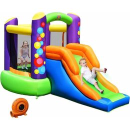 Costway Aufblasbare Hüpfburg Rutsche mit 450W Geblaese,Springburg Hüpfschloss Outdoor Bouncer Spielburg inkl. Tragetasche,Pfaehle,Reparaturpake 350x212x195cm