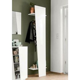 Vertikale Garderobe, Made in Italy, mit Kleiderstange, zwei Regalen, Möbel für Flur, Moderne Eingangshalle, 50x30h200 cm, glänzende weiße Farbe