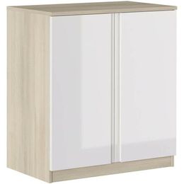 CAESAROO Kleiderschrank 87 cm Glänzend Weiß und Eiche mit zwei Türen Serie Oslo Eiche und Weiß