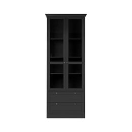 CAESAROO Vitrine Wohnzimmer 200 cm anthrazitgrau mit zwei Türen und zwei Schubladen anthrazitgrau