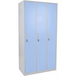 HHG - Schließfach Preston T829, Spind Wertfachschrank Schließfachschrank, Metall 3 Fächer blau - blue