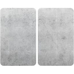 Wenko Herdabdeckplatten Universal Beton 2er Set, für alle Herdarten, Mehrfarbig, Gehärtetes Glas grau, Kunststoff (tpe) hellgrau, Kunststoff transparent