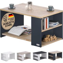 Casaria Couchtisch mit Ablage 2 Fächer Stauraum 90x59x48cm Kratzfest Holz 50kg Belastbarkeit Groß Wohnzimmer Büro Sofa Couch Tisch Beistelltisch holz grau