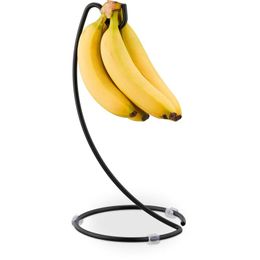 Bananenhalter, Metall, h x d: 33 x 17 cm, gegen Druckstellen, Bananen Aufbewahrung, Bananenständer, schwarz - Relaxdays