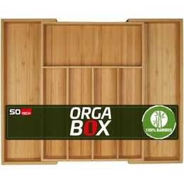 SO-TECH® Orga-box universal Besteckkasten aus Bambus verstellbar für Schubladenbreite 400 - 600 mm bis 7 Fächer für Schubladentiefe 473 mm (Innenmaß) - Color