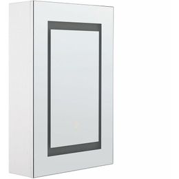 Beliani Bad Spiegelschrank Weiß Sperrholzplatte 1 türig 40 x 60 cm mit LED-Licht und Fächern Wandeinbau Modern Trendy Badezimmer Möbel - Weiß