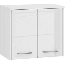 Badezimmerschrank, an der Wand hängen, 60 cm, w60, Ende, Matte, weiß / glänzend weiß 2 Regale 1 Schubladen 2 Türen1