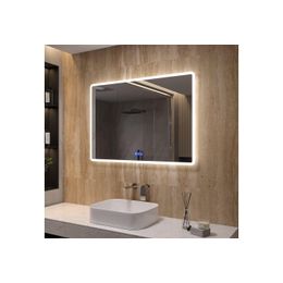 AQUALAVOS LED-Lichtspiegel LED Badspiegel mit Antibeschlag 100x70cm Warmweiß/Kaltweiß Wandspiegel