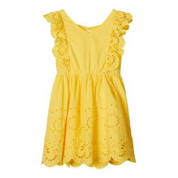 name it A-Linien-Kleid name it Mädchen Kleid mit Loch-Stickmuster in gelb