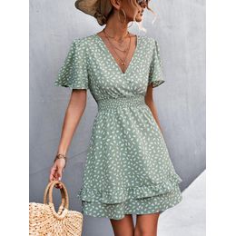 KIKI A-Linien-Kleid Kleid mit V-Ausschnitt und Rüschenärmeln – Sommerkleid für Damen