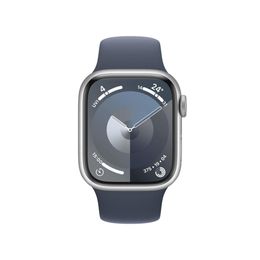 0 Apple Watch Series 9 (GPS + Cellular) 45mm Aluminiumgehäuse silber, Sportband sturmblau S/M