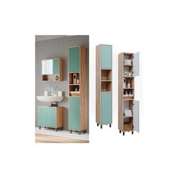 VICCO Hochschrank für Badezimmer Agasta 30cm schmal sonoma, Badschrank 3D Optik