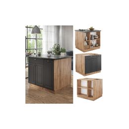 VICCO Kücheninsel Küchenblock Einbauküche Fame-Line Landhaus Eiche Anthrazit 90 cm Gold Küchen Schränke Apothekerunterschrank Schubunterschrank Regalinselunterschrank Softclose-Scharnier Küchenmöbel