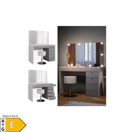 VICCO Schminktisch Elise Weiß Grau 115 x 76 cm modern Frisiertisch Schubladen Spiegel Hocker LED-Beleuchtung