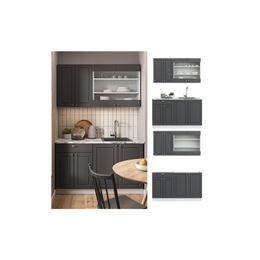 VICCO Küchenzeile Küchenblock Einbauküche Fame-Line Single Landhaus Weiß Anthrazit Gold 140 cm modern Küchen Schränke Spülenunterschrank Schubunterschrank Hängeschrank Hängeglasschrank