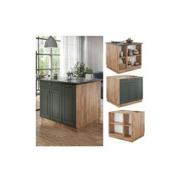 VICCO Kücheninsel Küchenblock Einbauküche Fame-Line Landhaus Eiche Grün 90 cm Gold Küchen Schränke Apothekerunterschrank Schubunterschrank Regalinselunterschrank Softclose-Scharnier Küchenmöbel