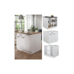 VICCO Kücheninsel Küchenblock Einbauküche Fame-Line Landhaus Weiß 90 cm Küchen Schränke Apothekerunterschrank Schubunterschrank Regalinselunterschrank Softclose-Scharnier Küchenmöbel