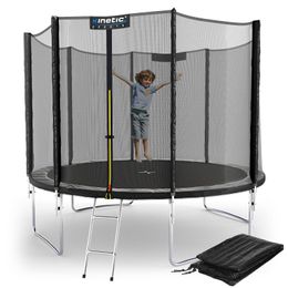 KINETIC SPORTS Trampolin Outdoor 'Salto Plus' Ø 183/244/305/366/400/430/490 cm - TÜV Rheinland geprüft, Komplett-Set für Kinder, USA Sprungtuch, Netz, Randpolster, Leiter - bis zu 160kg Schwarz-2 Ø 305 cm Ø 305 cm, Schwarz-2