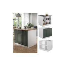 VICCO Kücheninsel Küchenblock Einbauküche Fame-Line Landhaus Weiß Grün 90 cm Gold Küchen Schränke Apothekerunterschrank Schubunterschrank Regalinselunterschrank Softclose-Scharnier Küchenmöbel