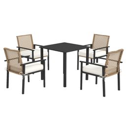 Outsunny Sitzgruppe für 4 Personen mit Tisch natur, schwarz 79L x 79B x 75H cm