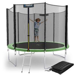 KINETIC SPORTS Trampolin Outdoor 'Salto Plus' Ø 183/244/305/366/400/430/490 cm - TÜV Rheinland geprüft, Komplett-Set für Kinder, USA Sprungtuch, Netz, Randpolster, Leiter - bis zu 160kg Ø 305 cm, Grün-2