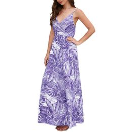 B.X Druckkleid Damen summer lockeres ärmelloses Boho Maxikleid mit Blumendruck sexy Rückenfrei A-Linie Spaghettiträger mit tiefer V-Ausschnitt (1tlg)