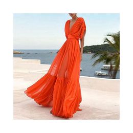 RUZU UG Abendkleid Sexy Damenkleid aus Chiffon mit V-Ausschnitt Cocktailkleid Strandkleid