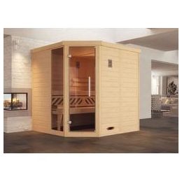 Weka Massivholz-Eck-Sauna Kemi Eck 1 mit Glastür/Fenster und Komfortpaket