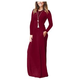 KIKI A-Linien-Kleid Damen-Maxikleid mit langen Ärmeln und Taschen